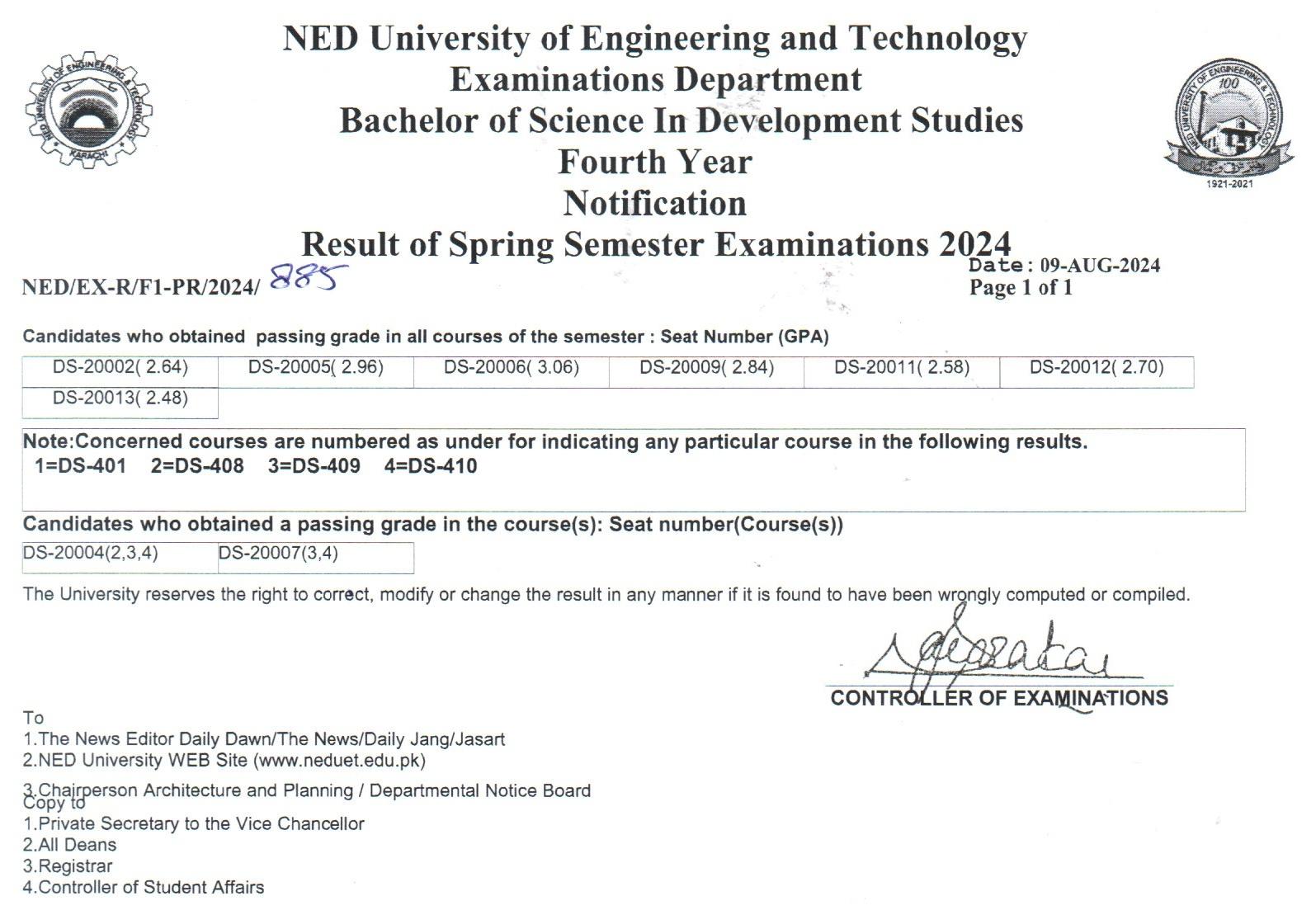 Examinations Results | NED University of Engineering & Technology