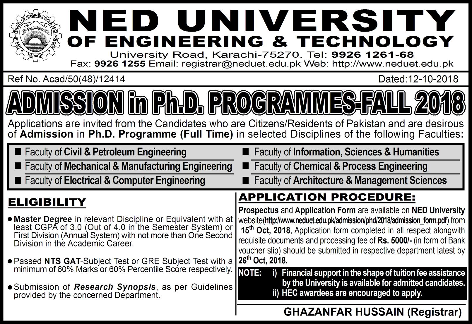 PH. D. ADMISSION | NEDUET Website
